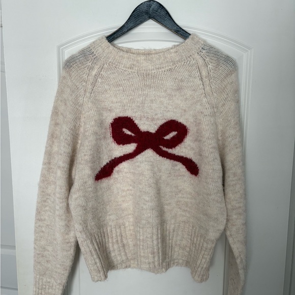 SHEIN | Sweaters | Shein Cream Sweater With Red Bow Accent | Poshmark